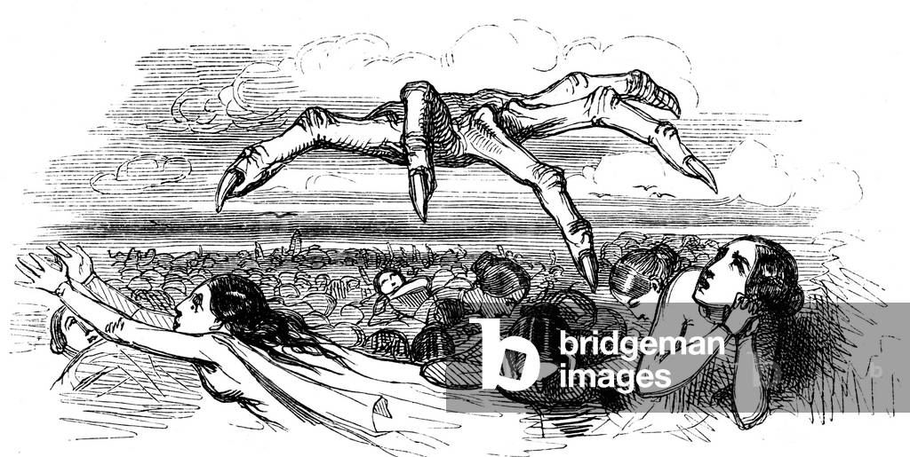 Image of The Devil's clawed hand falls on women, 1845 (engraving)