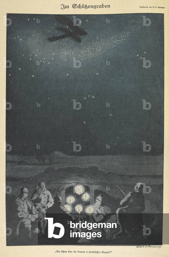 Image of 'In the trenches'. German soldiers, a airplane flying above ...