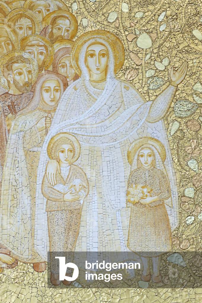 Image of Basilica of the Holy Trinity. Large golden mosaic panel by by ...