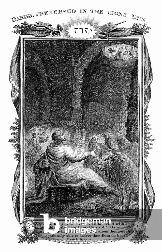 Image of Daniel, one of four great Hebrew prophets, cast into the