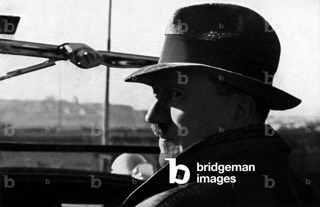 Image of Adolf Hitler travelling in Germany, c.1930's (b/w photo)