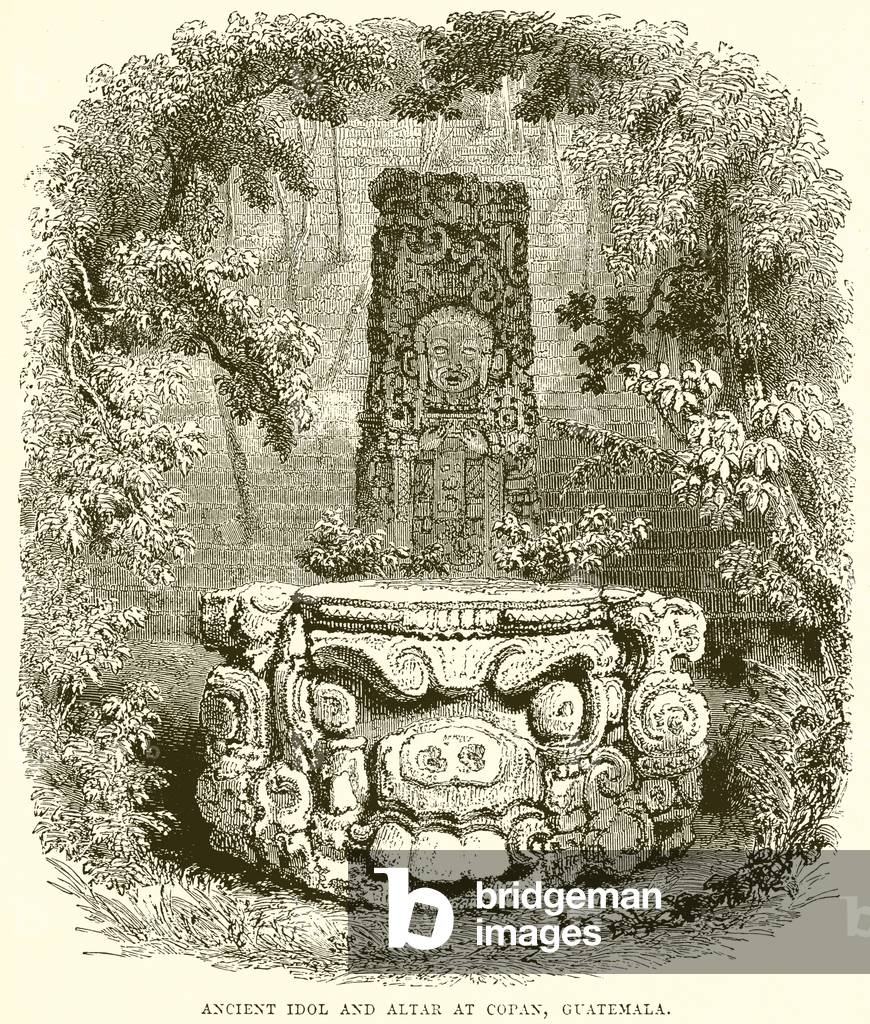 Image of Ancient Idol and Altar at Copan, Guatemala (engraving) by ...