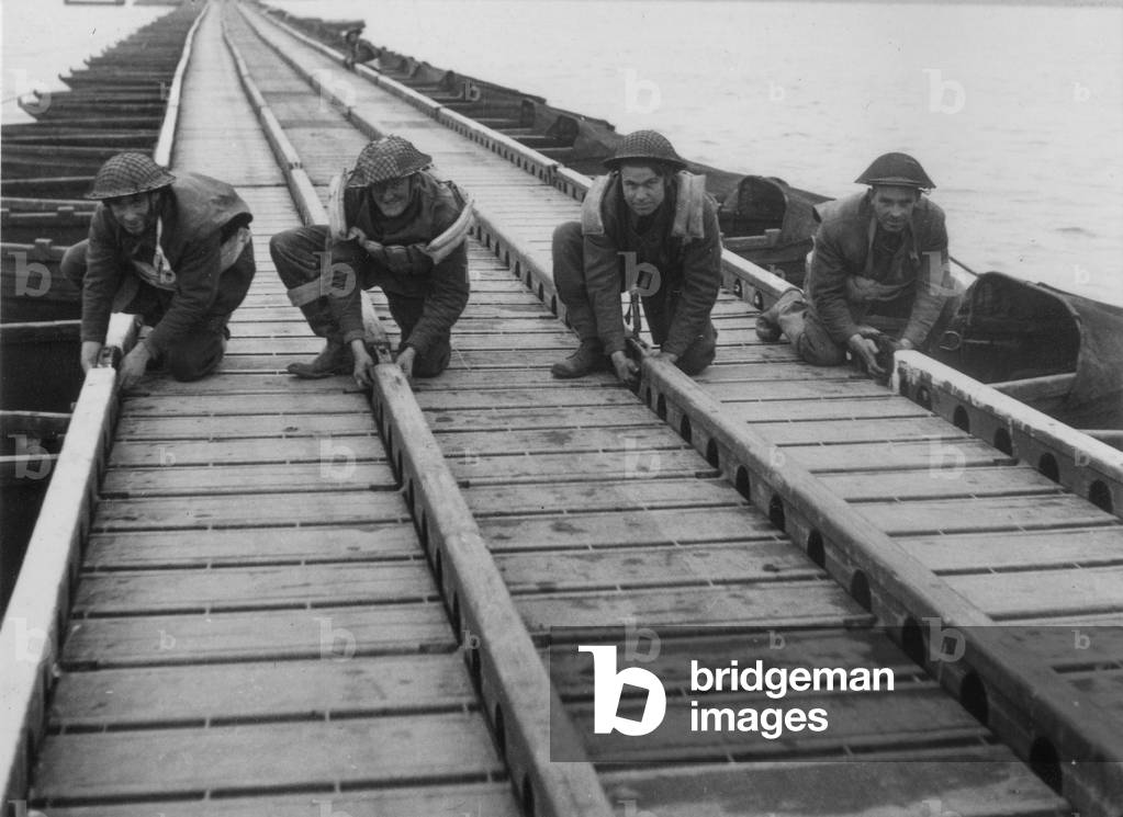 Image of Building of a Pontoon Bridge, 1942 (b/w photo)