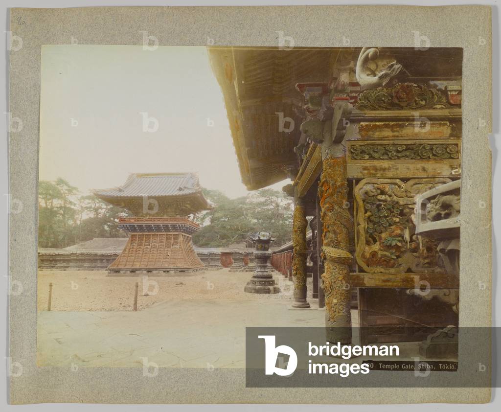 Image of Temple Gate, Shiba Park, Tokyo, Japan (hand-coloured b/w photo ...