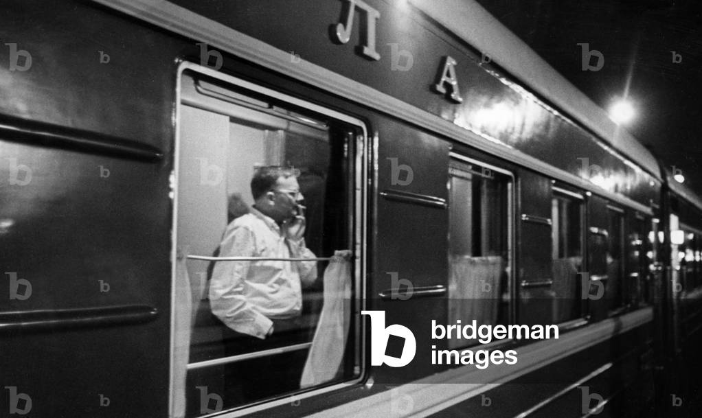 Image of Soviet Composer, Dmitri Shostakovich, on the Train on his Way