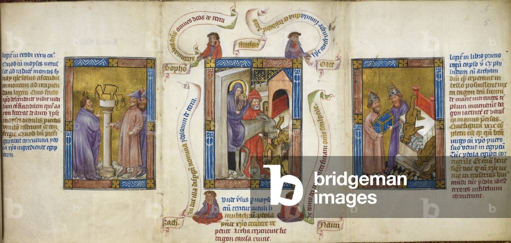 Three Scenes depicting the 'Flight into Egypt', 'Moses breaking the ...