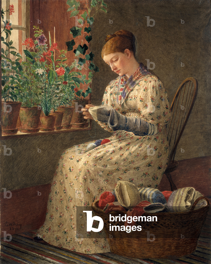 Image of A Month's Darning, 1876 (watercolour) by Perry, Enoch Wood ...