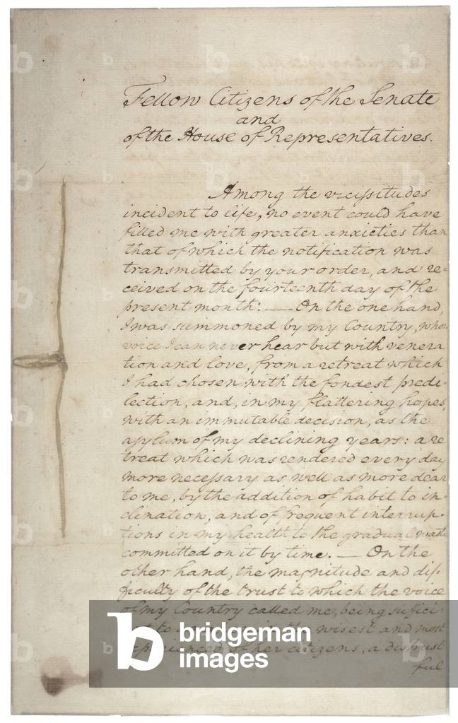 Image of George Washington's inaugural address page 1 of 2. Although not