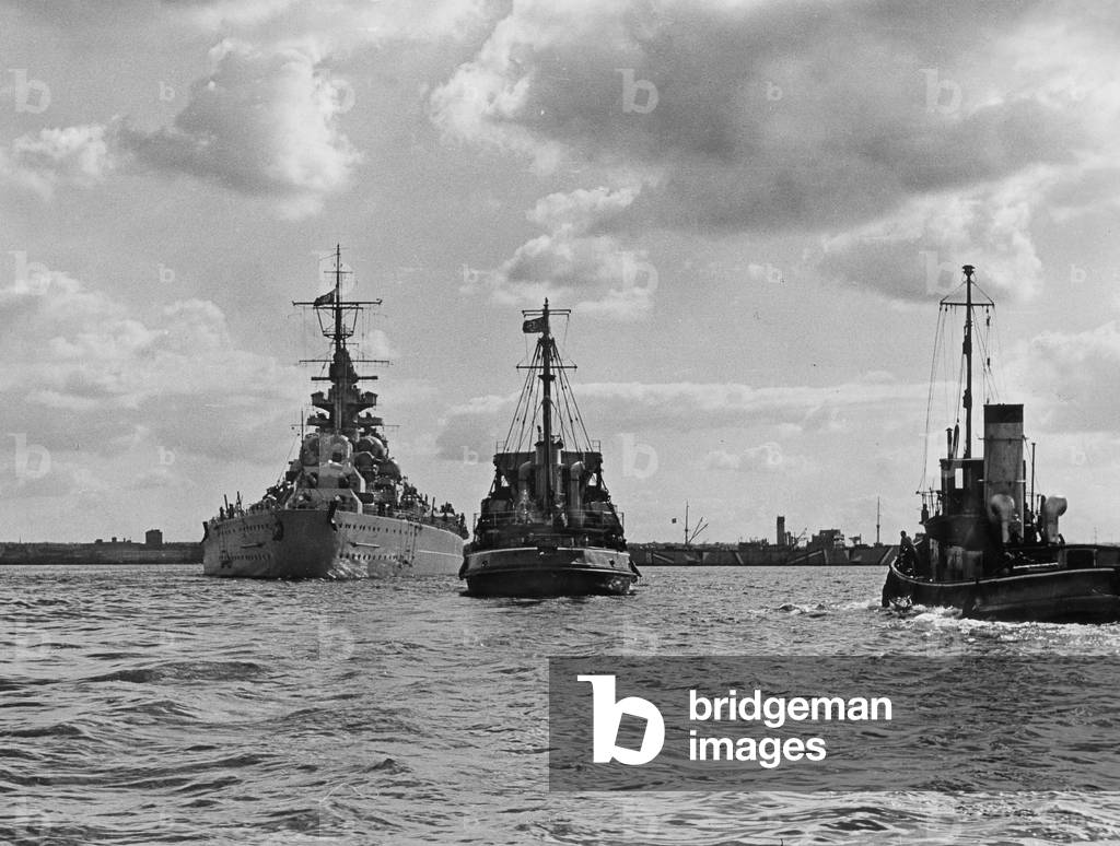 Image of Battleship 'Tirpitz' in Wilhelmshafen during World War II. (b/w
