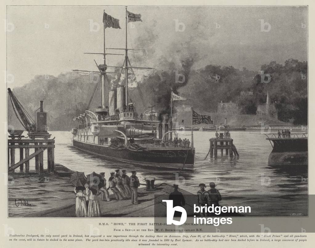Image of HMS 'Howe,' the First Battle-Ship ever docked in Ireland ...