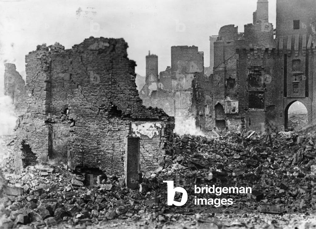 Image of Destroyed town in Normandy, 1944 (b/w photo)