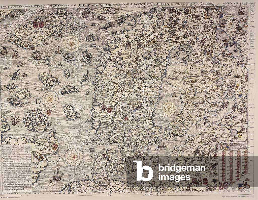 Image of Map of Scandinavia, from Carta Marina, Sea Map by Olaus