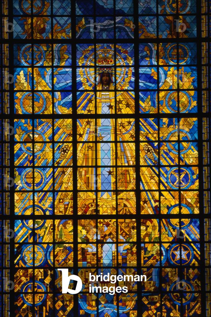 Image of Our Lady of Peace, stained glass window, Basilica of Our
