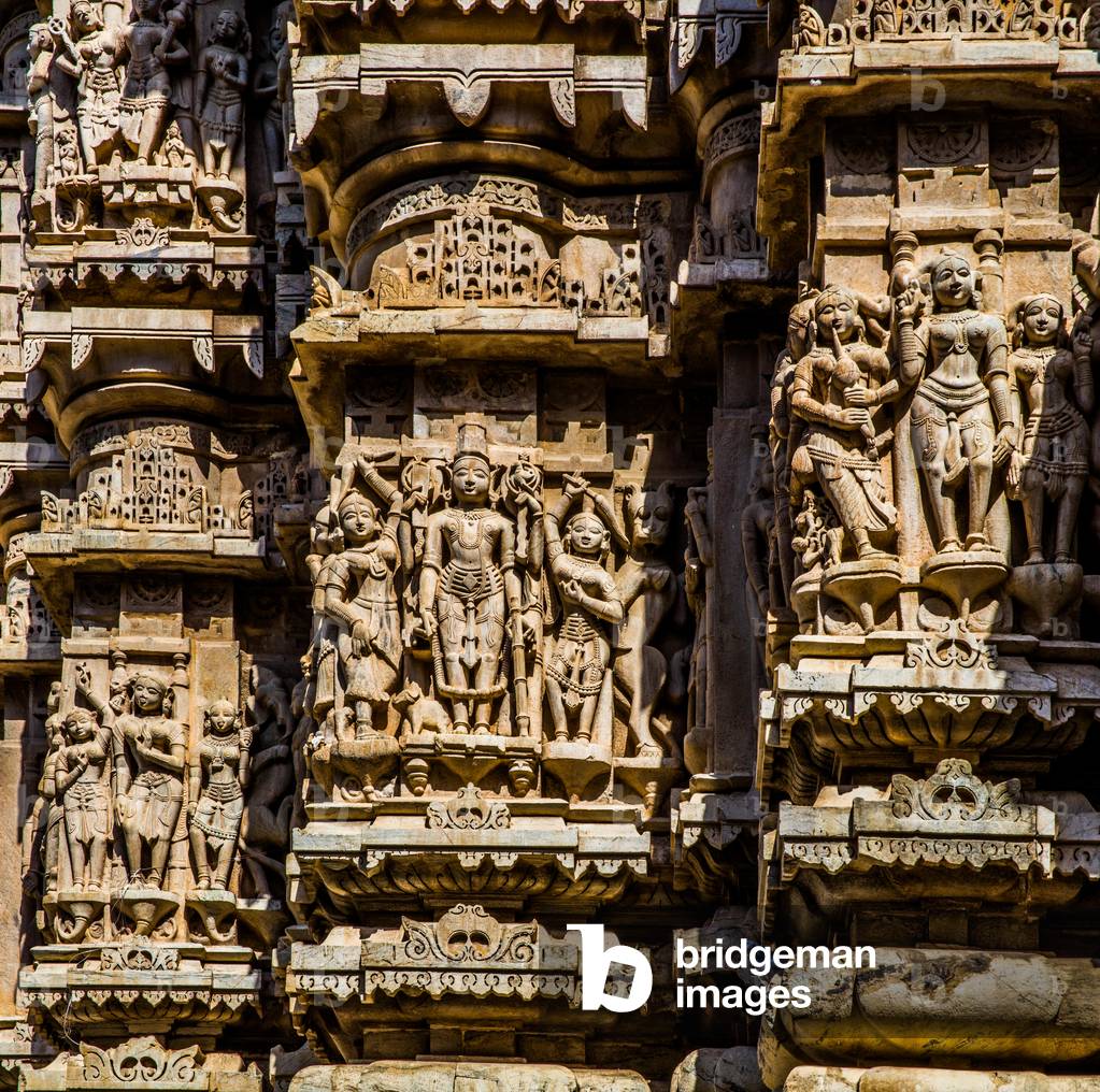 Image of Relief with depictions of Vishnu, dancing nymphs, scenes from the