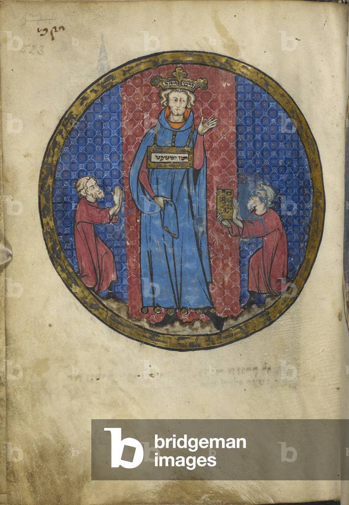 Image of Aaron the High Priest wearing a long, blue robe with