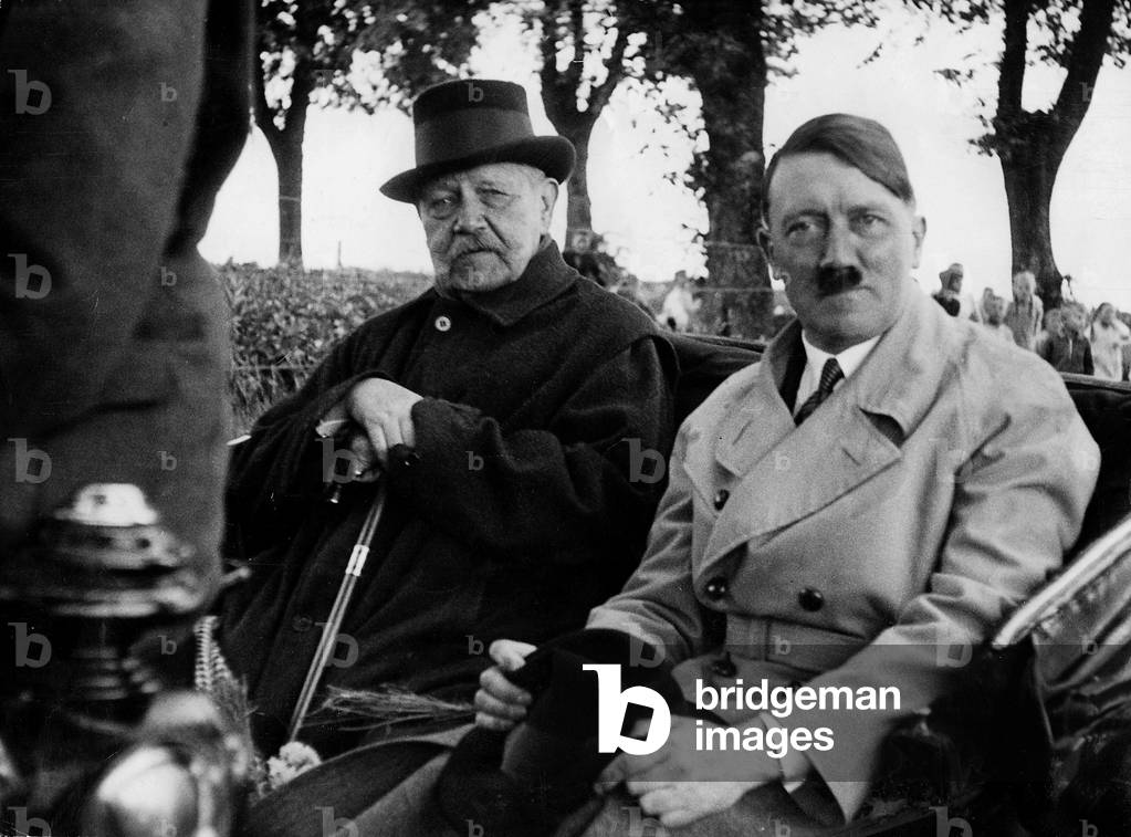 Image of Hitler with Hindenburg at Gut Neudeck, 1933. (b/w photo)