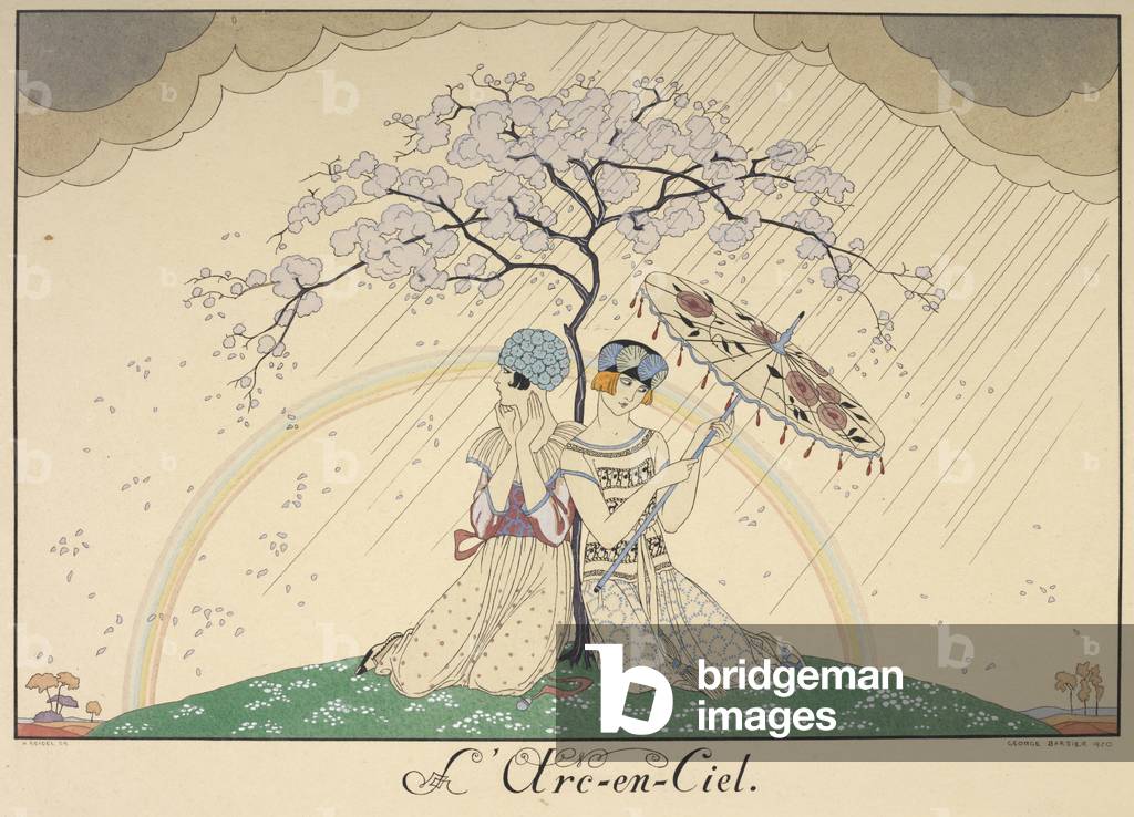 Image of L'arc - en - ciel. Two women sheltering from the by Barbier ...