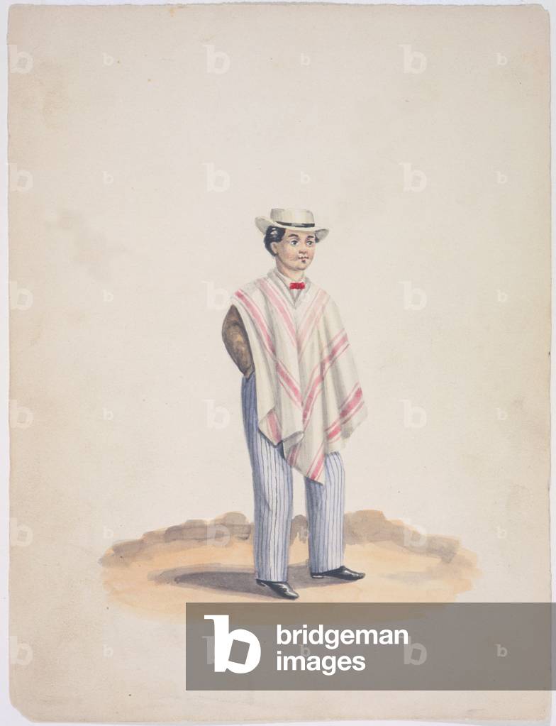 Image of Quito in a poncho and bowtie, 1865 (watercolour) by Salas ...
