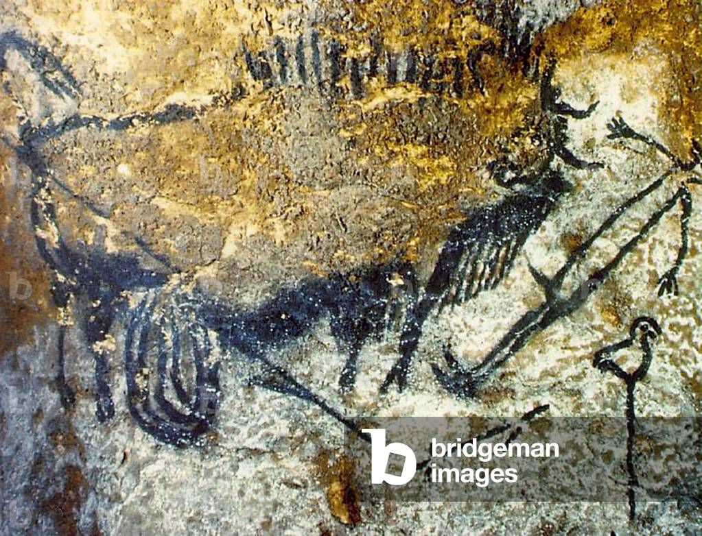 Image of A Wounded Bison Attacking a Man, c.15,000-10,000 BC (pigments ...
