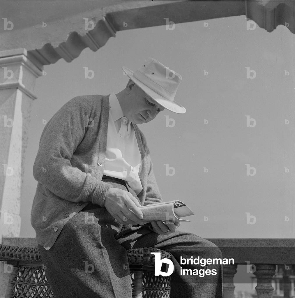 Image of Carl Theodor Dreyer in a press conference, Italy, 1955 (b/w