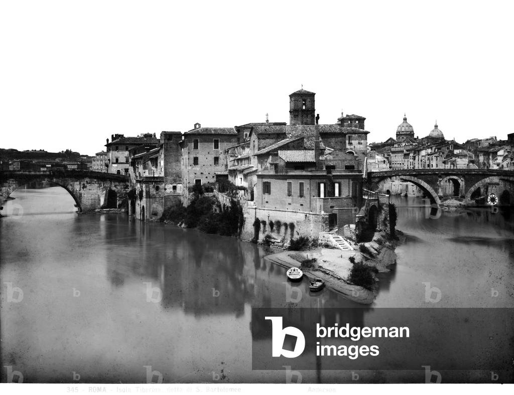 Image of View of the Tiber and Tiber Island in Rome. To
