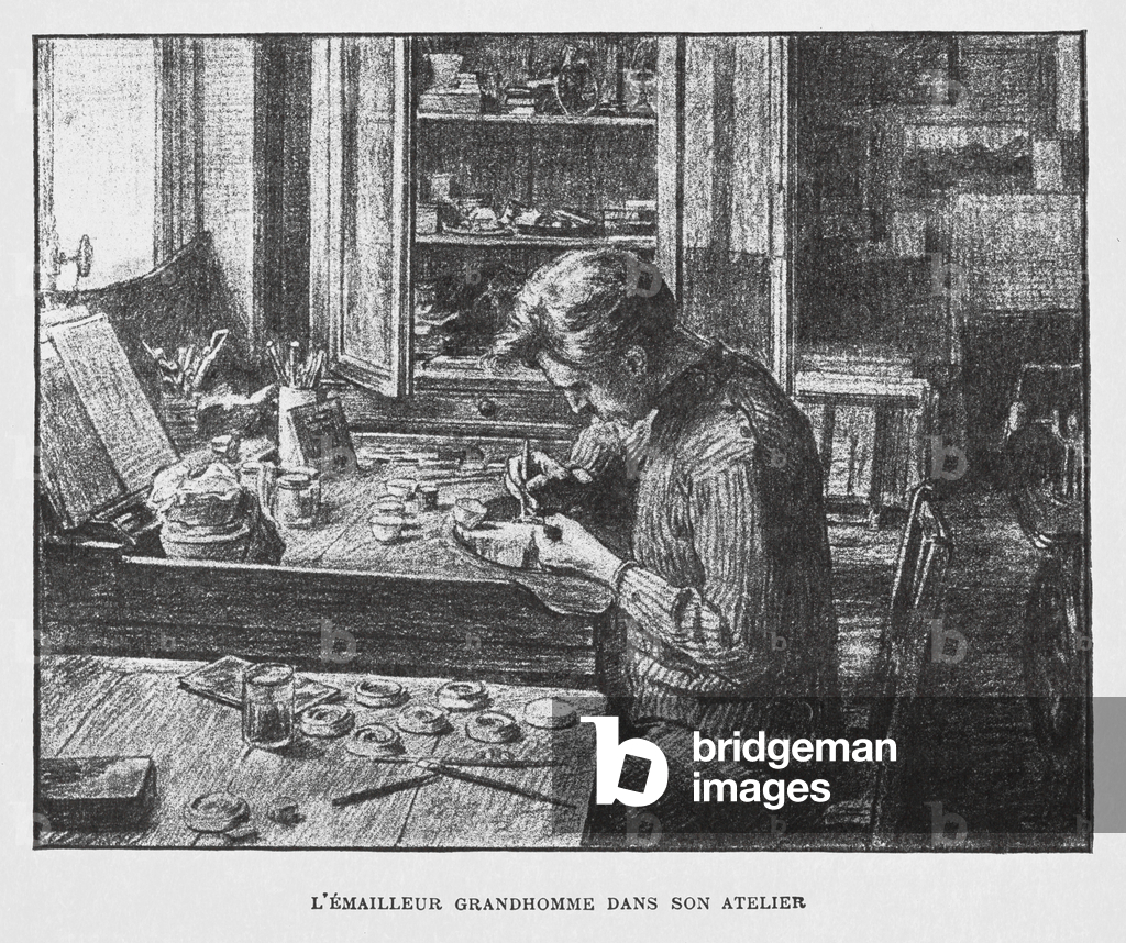 Image of Paul Grandhomme, French enameller, in his studio (litho) by ...