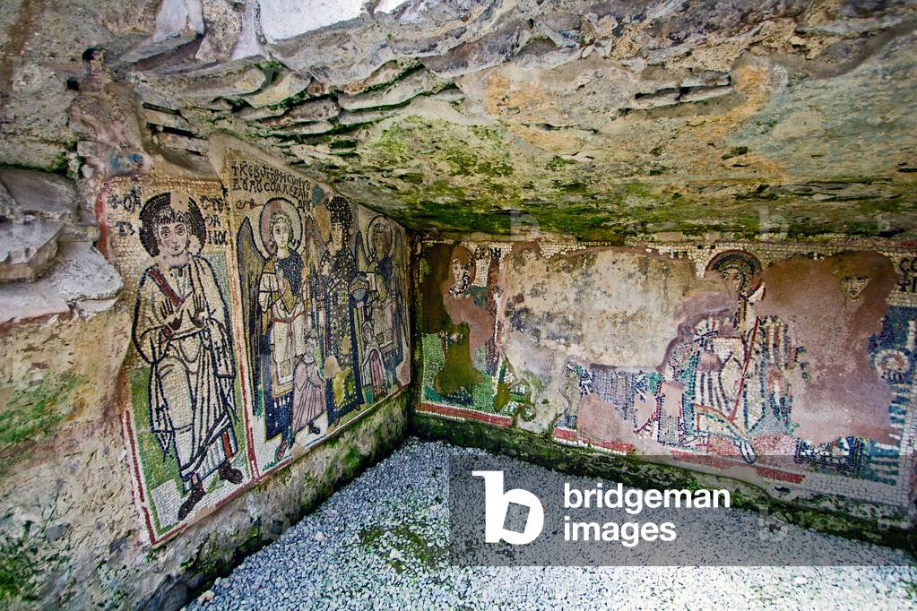Image of Mosaics in Byzantine Chapel in Roman Amphitheatre, Duresi ...