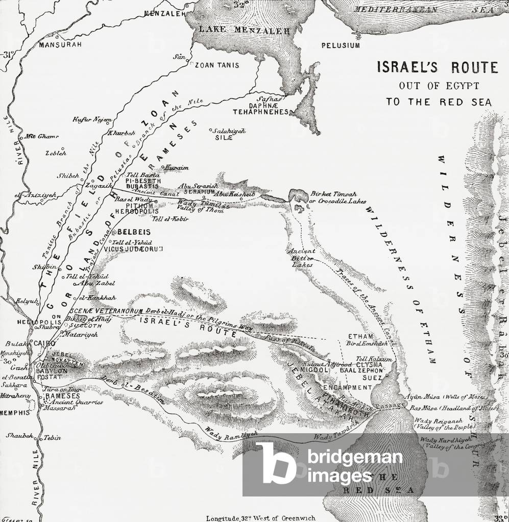Image of Map showing the Israelites route to the Red Sea during