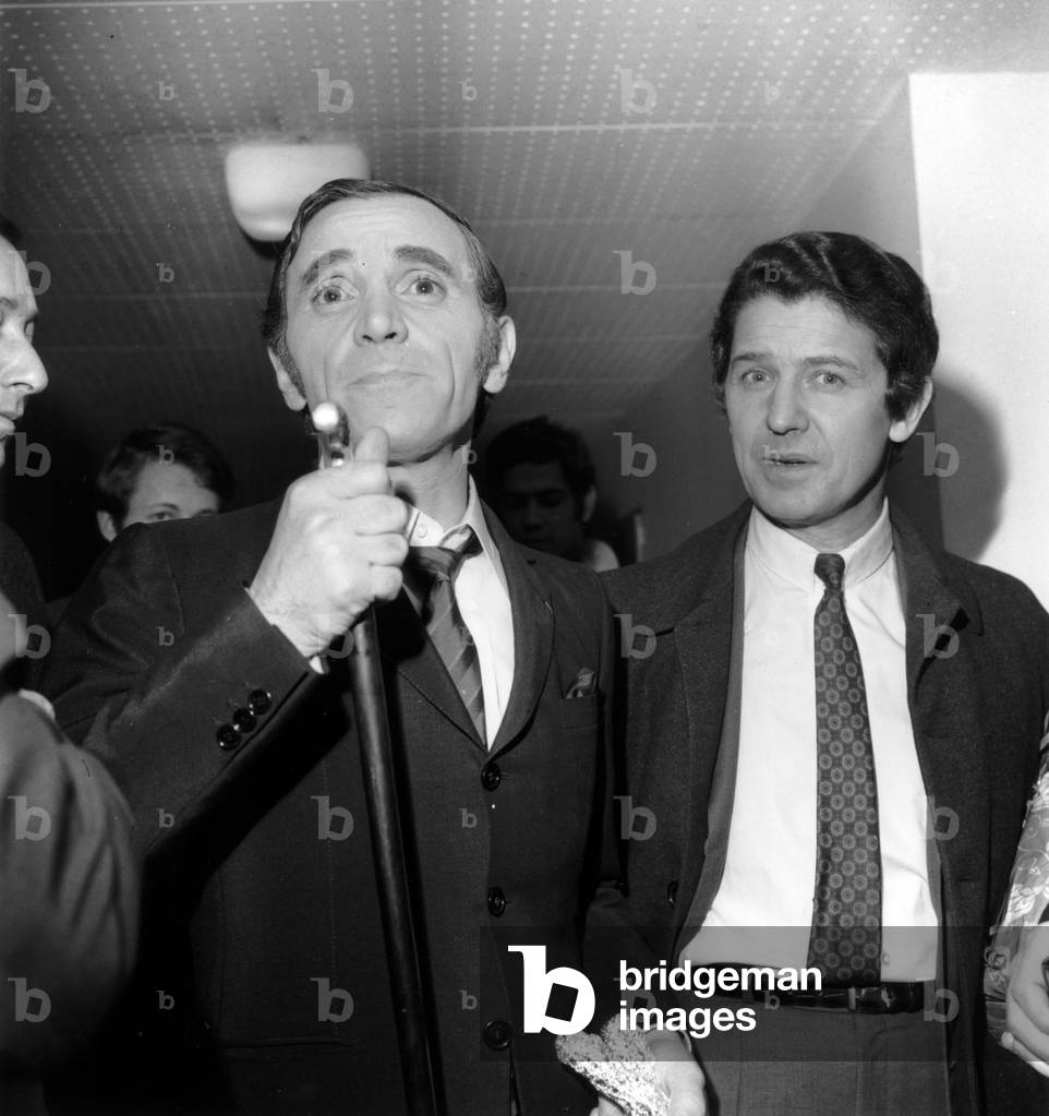 Image of French Singer Charles Aznavour With Fred Mella, Soloist of French