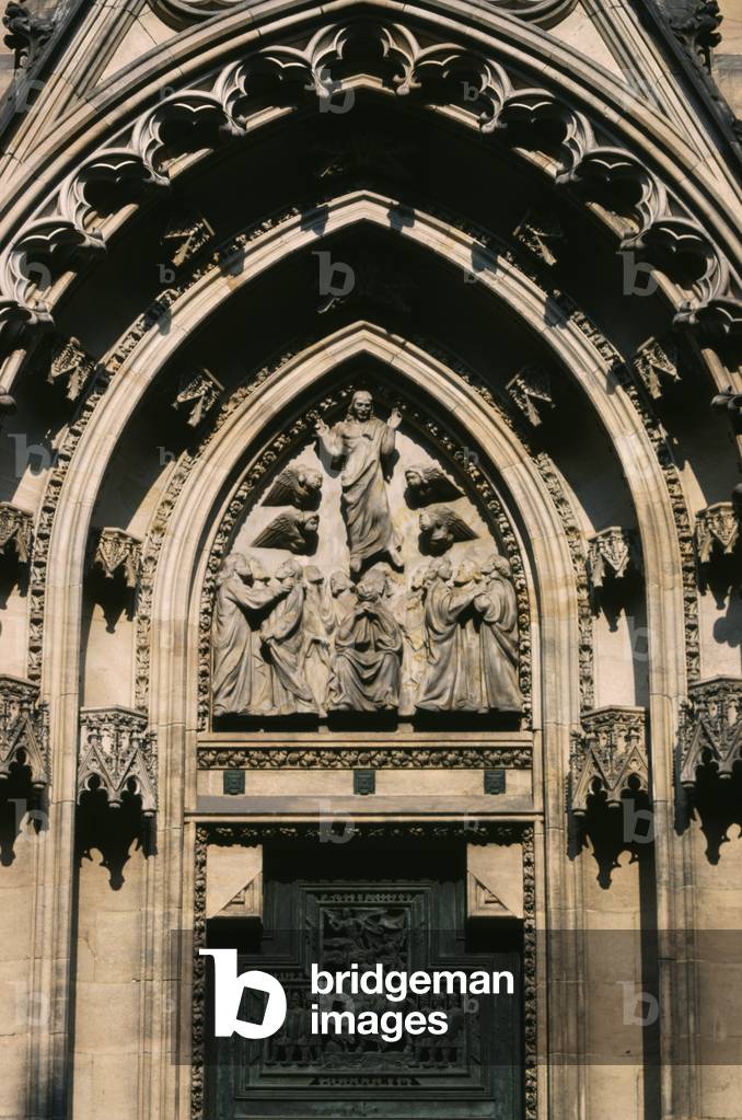 Image of Lateral entrance to St Vitus cathedral, relief with the ascension