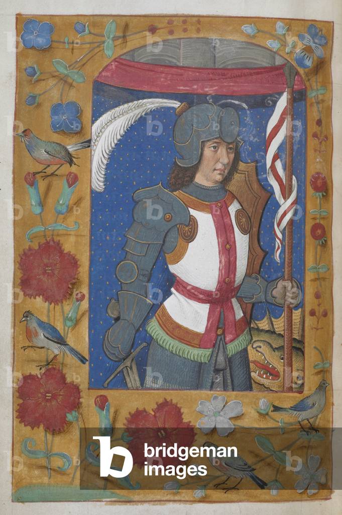 Image of St. George, with a sword, lance and dragon