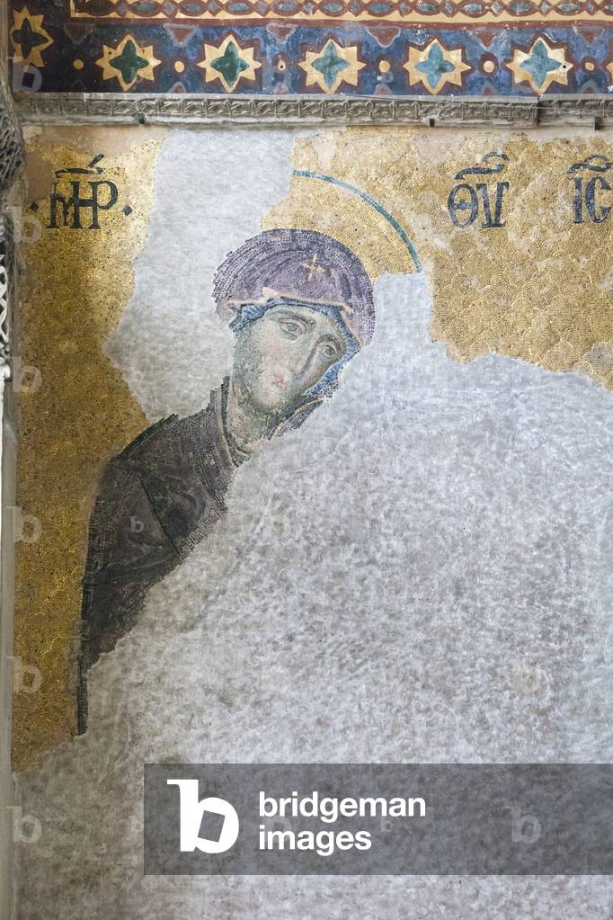 Image of Detail of the 13th century byzantine Deesis mosaic depicting ...