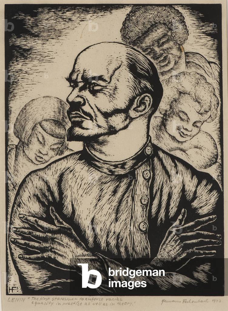 Image of Lenin, 1943 (woodcut on paper) by Fechenbach, Hermann (1897-1986)