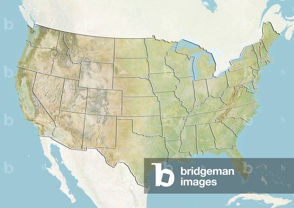 Image of United States, Relief Map With State Boundaries