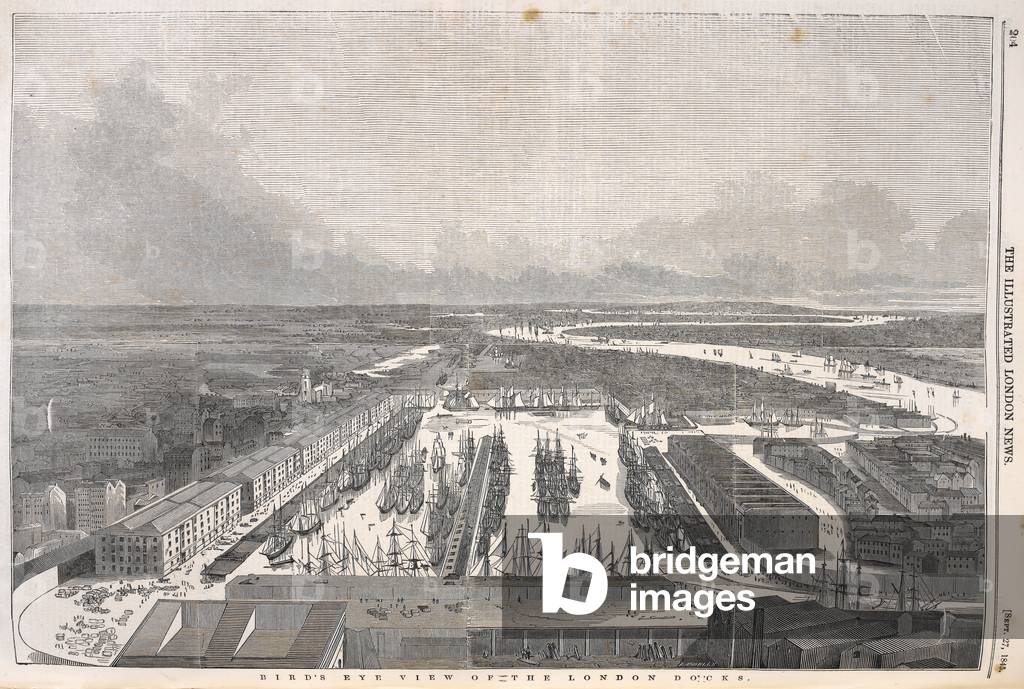 Image of 'Bird's eye view of the London docks'.