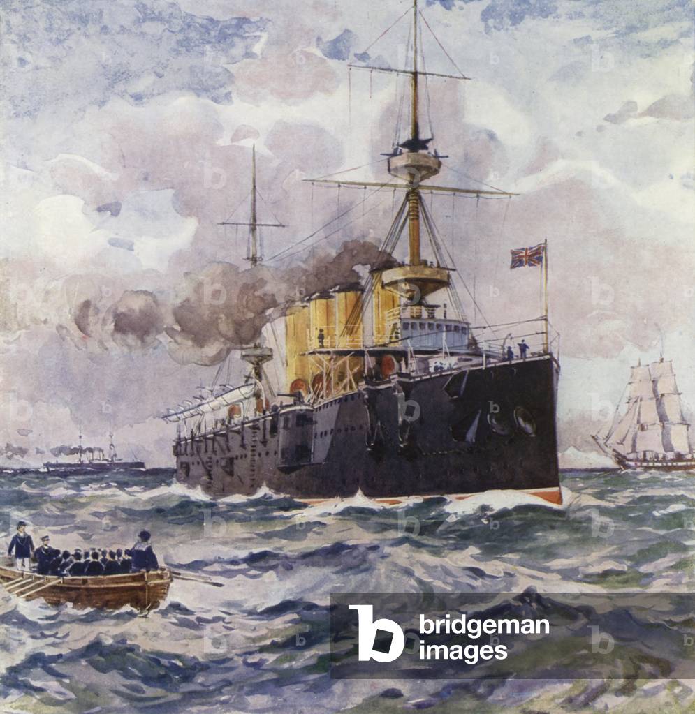 Image of HMS Powerful, British first-class cruiser, marines from which ...