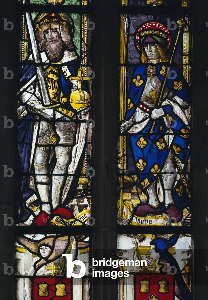 Image of Emperor Charlemagne and King Saint Louis, stained glass window in