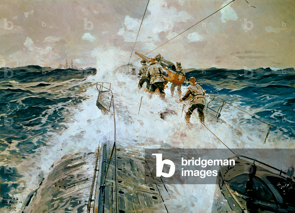 Image of The German submarine U 53 sinks a British commercial trawler ...