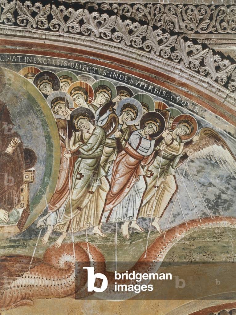 Image of Archangel Michael and angels fighting against dragon, detail ...