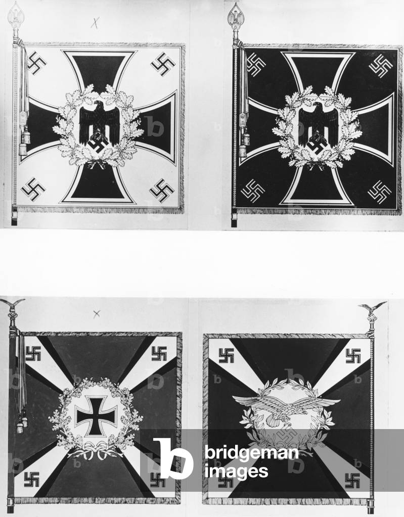 Image of Troop flags of the newly formed Wehrmacht, 1936 (b/w photo)