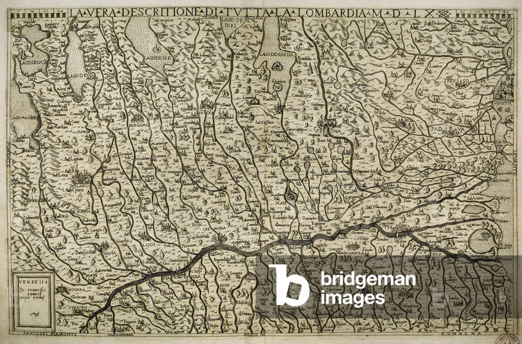 Image of Map of the Lombardy region with the cities of Milan,