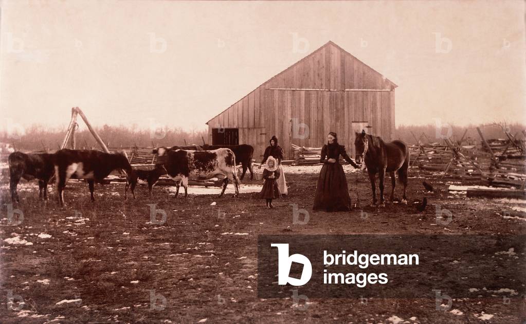 Image of Farm Scene with Family and Livestock, Circa 1910
