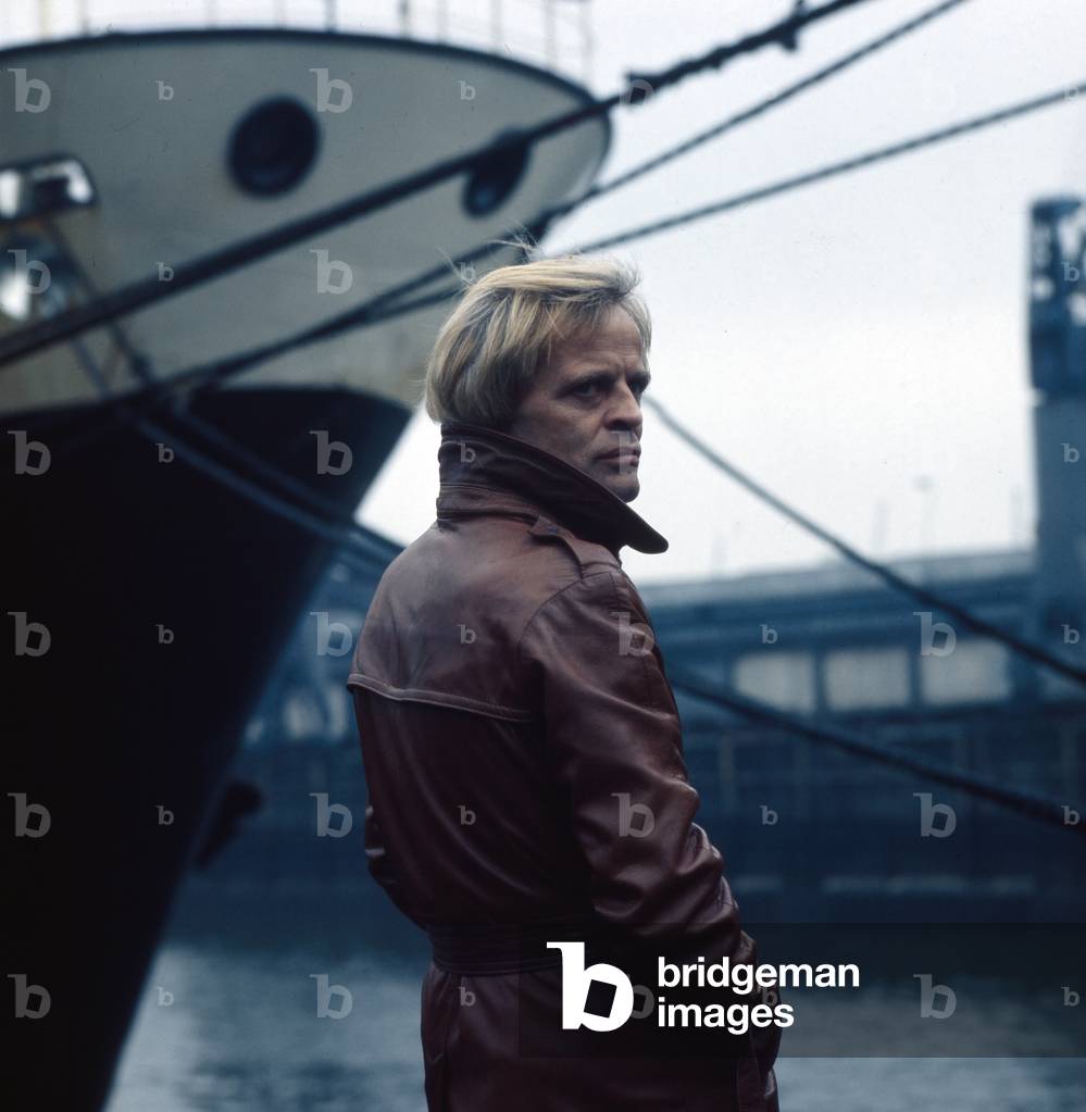 Image of German actor Klaus Kinski at a photocall at Hamburg harbor,