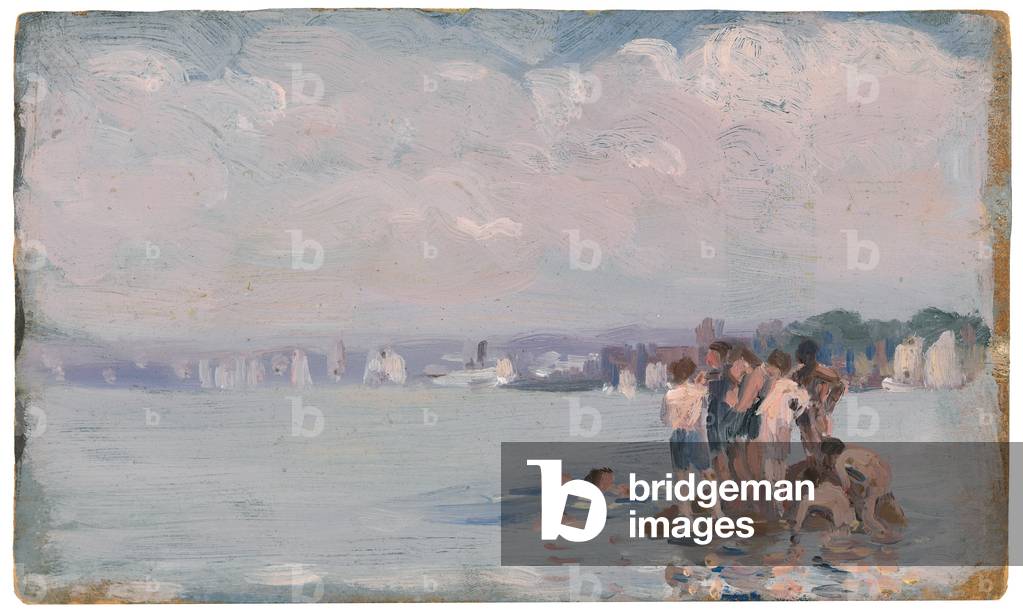 Image of Boys Swimming (oil on cardboard) by Burroughs, Henry Bryson (1868-1934)