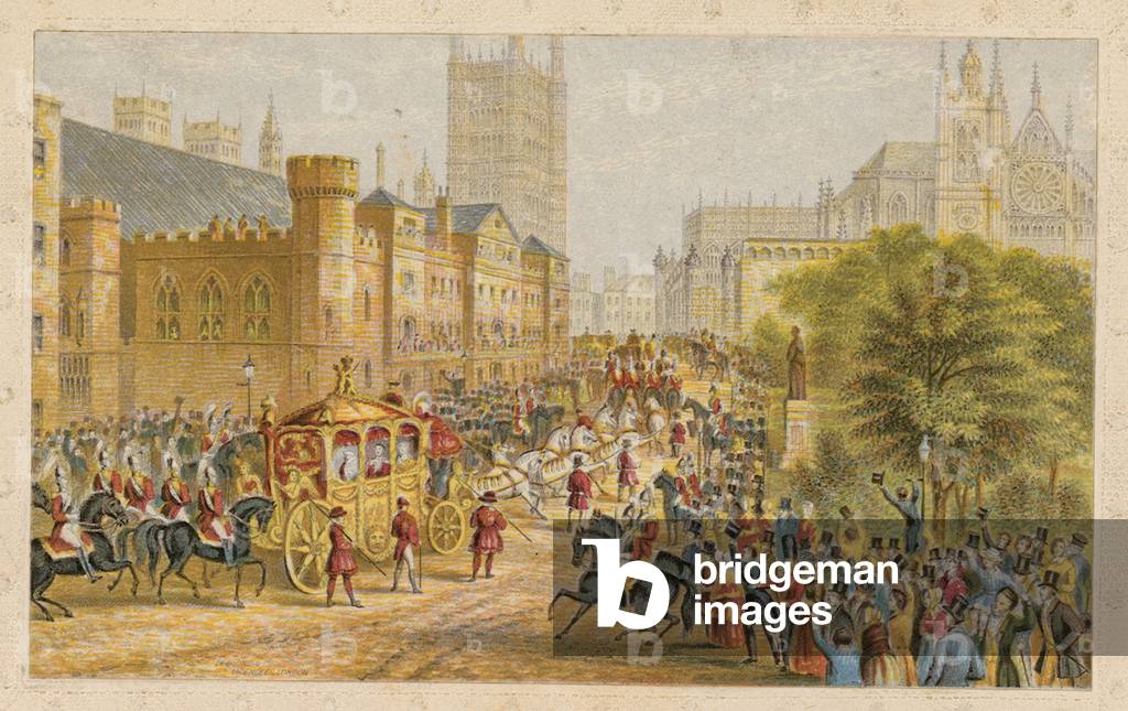 Image of Royal procession approaching the new Houses of Parliament ...