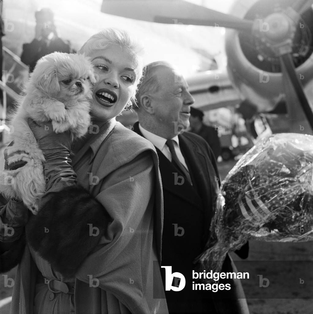 Image of Jayne Mansfield, American actress, pictured upon her arrival ...