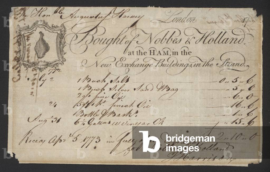 Image of Receipt from Nobbes & Holland, London, 1773 (engraving) by ...
