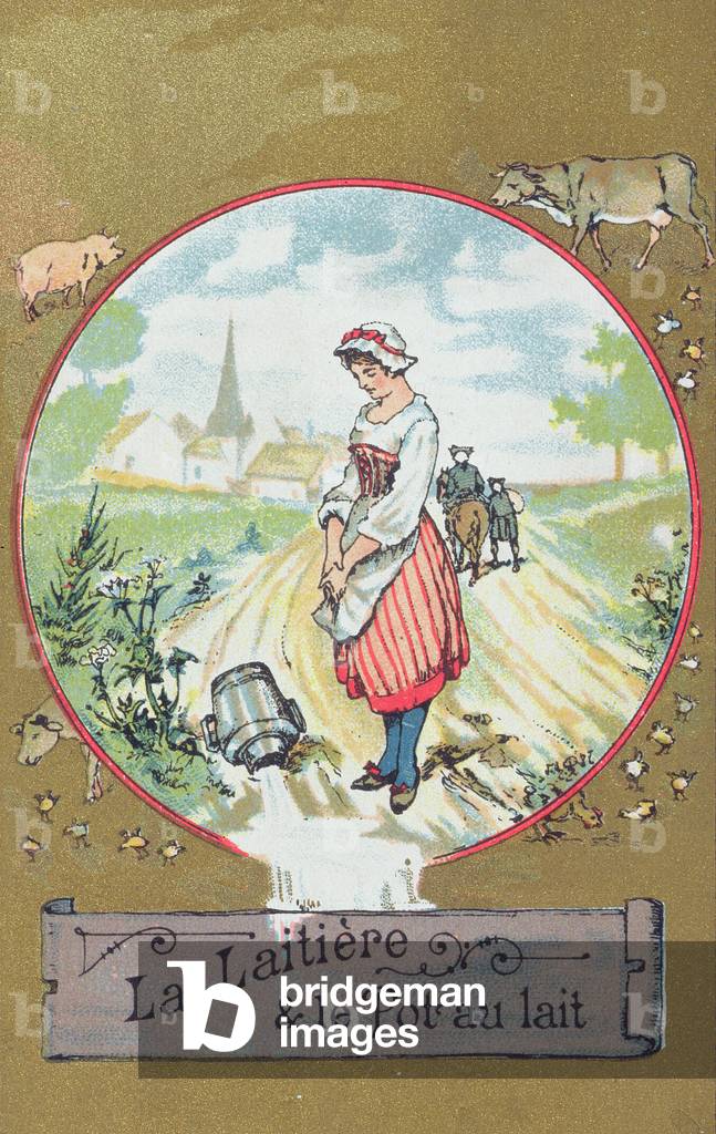 Image of The Milkmaid and Her Pail (colour litho) by French School ...