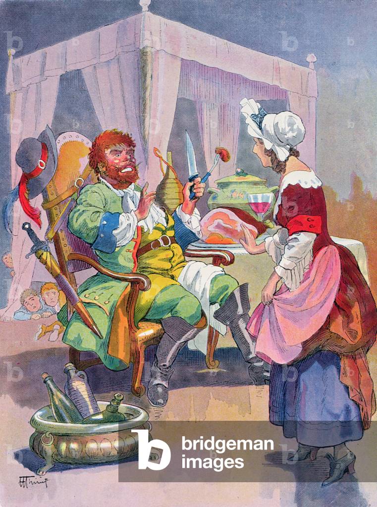 Image of The Ogre smells fresh human flesh, illustration for a Perrault ...