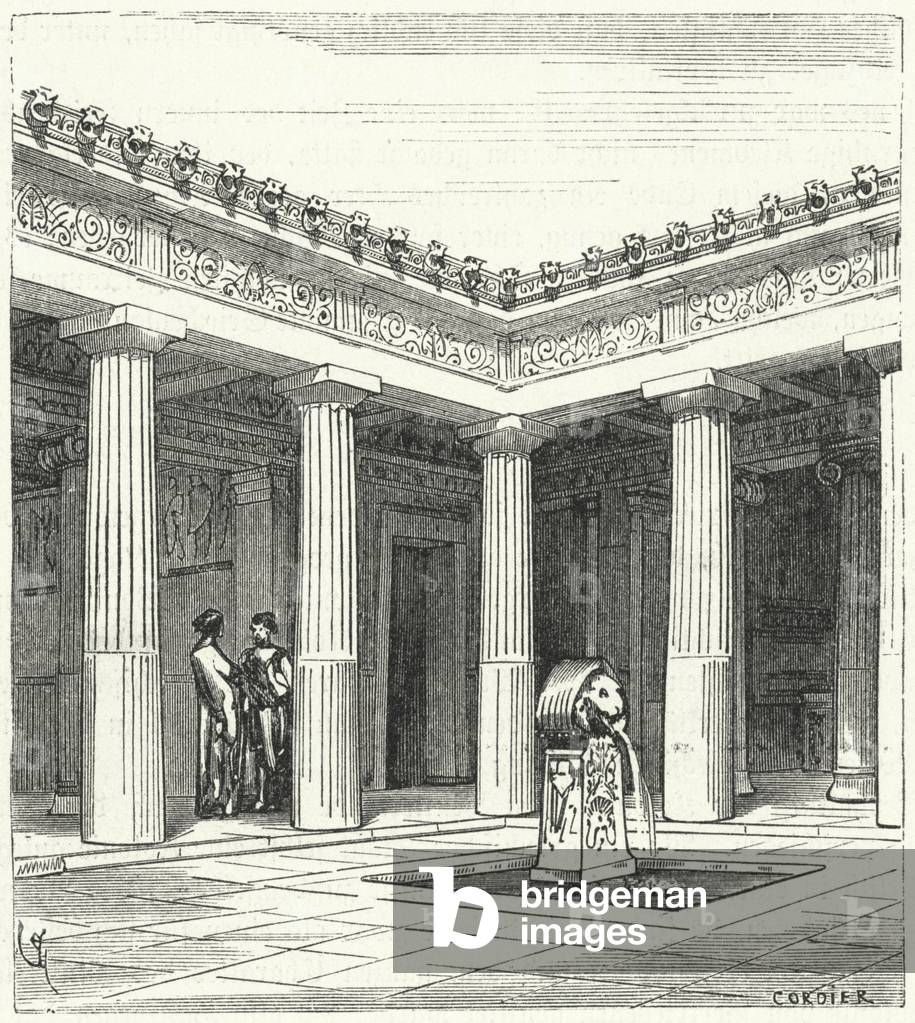 Image of Doric courtyard of an Ancient Greek house (engraving) by ...